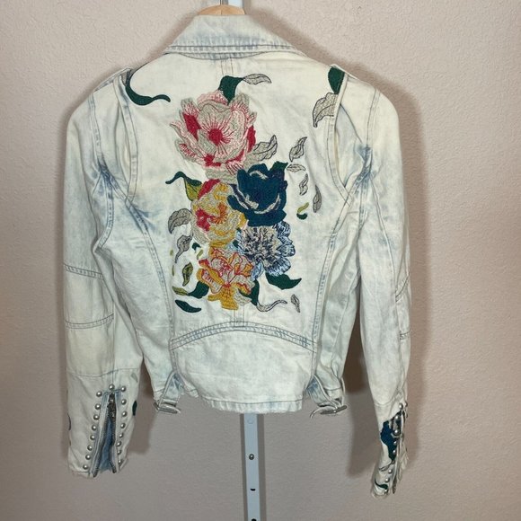 Blank NYC | Jackets & Coats | Blanknyc Womens Denim Moto Jean Jacket Xs Pearls Floral ...